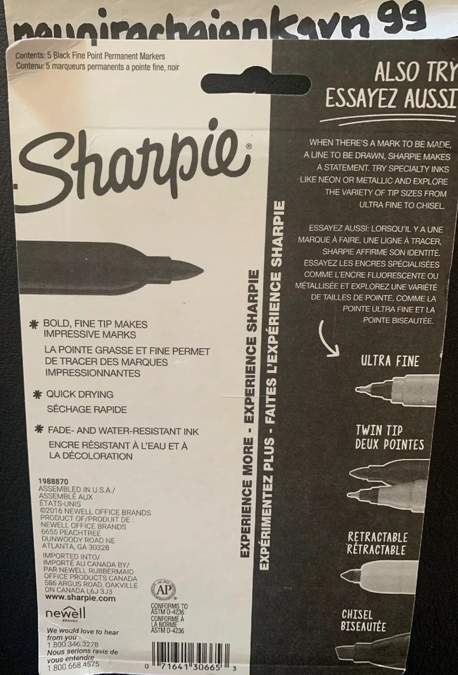 Sharpie, Fine Point Permanent Marker Black ink, 5 pack, #30665, NIB ...