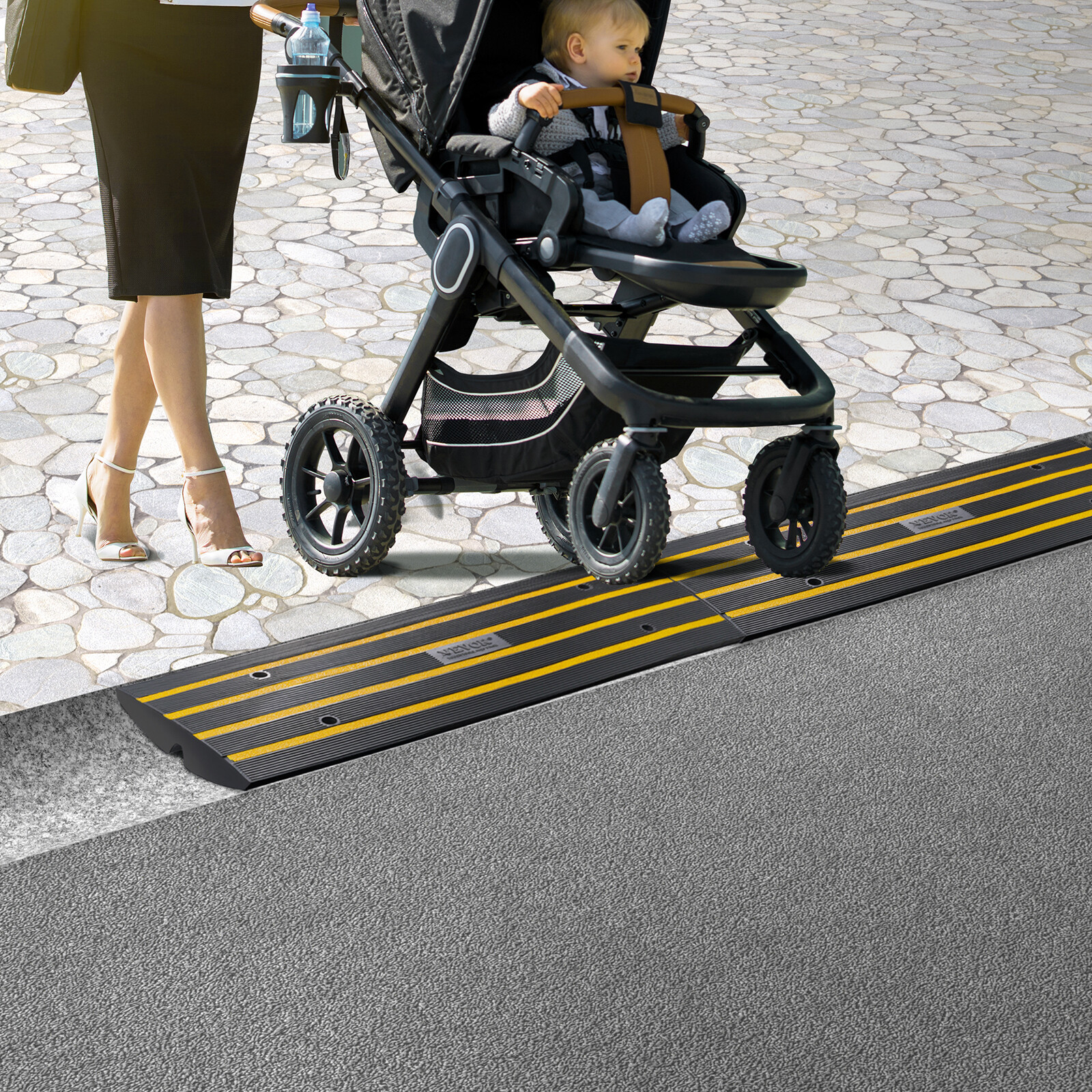 VEVOR 3 Pack 48"x16"x2.6" Curb Ramp Rubber Driveway Ramp 15T Load ...