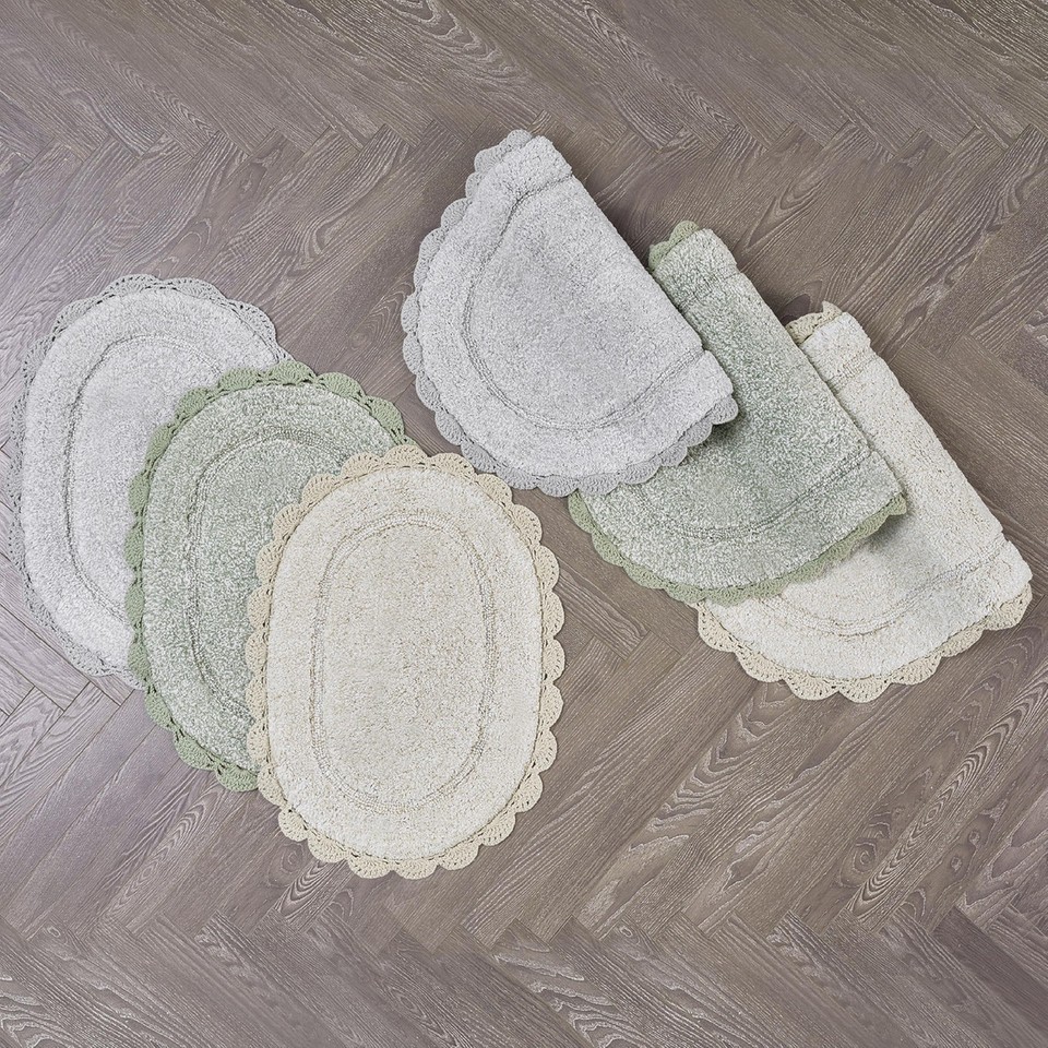 Eloise 100% Cotton Oval Bath Mat 2-Piece Set with Crochet Border, Soft ...