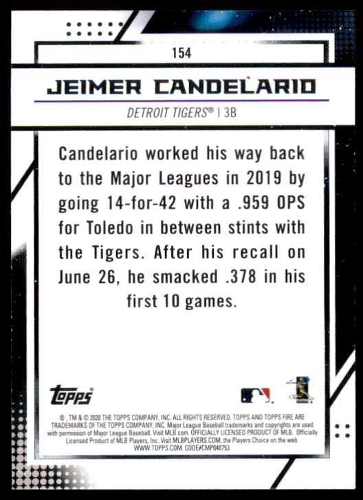 Jeimer Candelario 2020 Topps Fire Flame #154 Tw2941 Baseball Card | eBay
