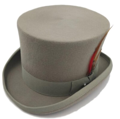Quality Hand Made Grey 100% Wool Top Hat Satin Lined Wedding Event Hat ...
