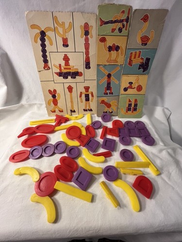 Vintage Click Together Plastic Red Purple Yellow Building Toy 2 Damaged ...