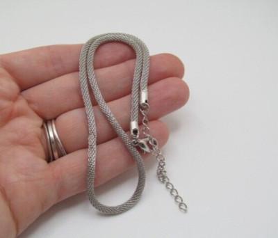 Vintage Silver Tone 3.25mm Wide Snake Barrel Mesh Chain Necklace ...
