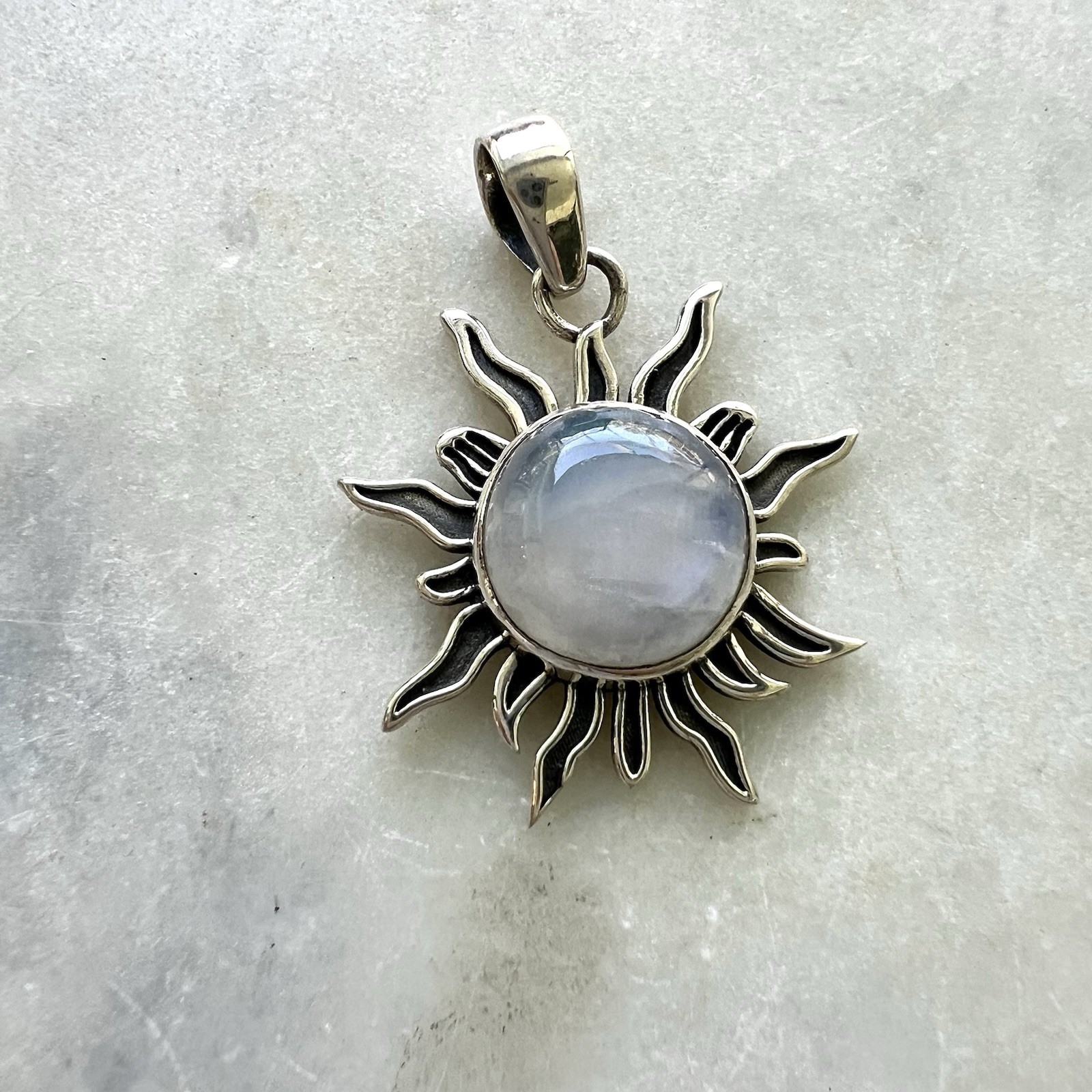 Genuine Natural Rainbow Moonstone Sun Pendant 925 Sterling Silver | eBay