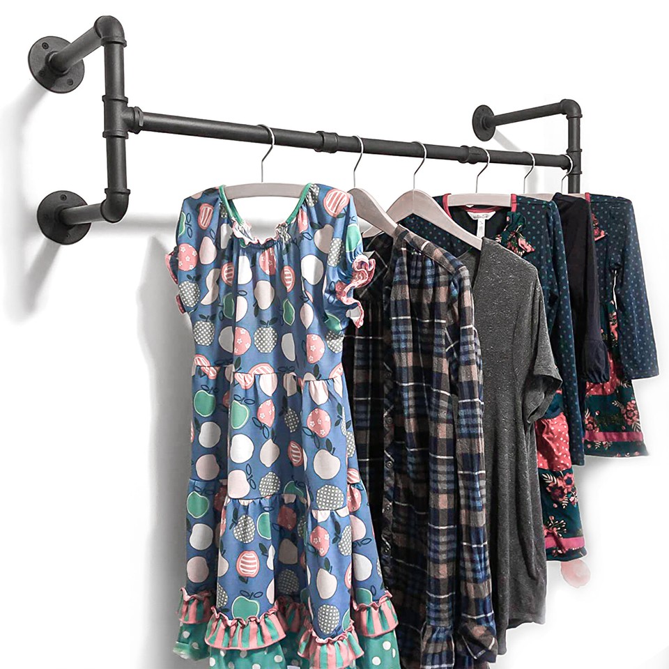 Industrial Pipe Clothing Rack Wall-Mounted Clothes Garment Organizer ...