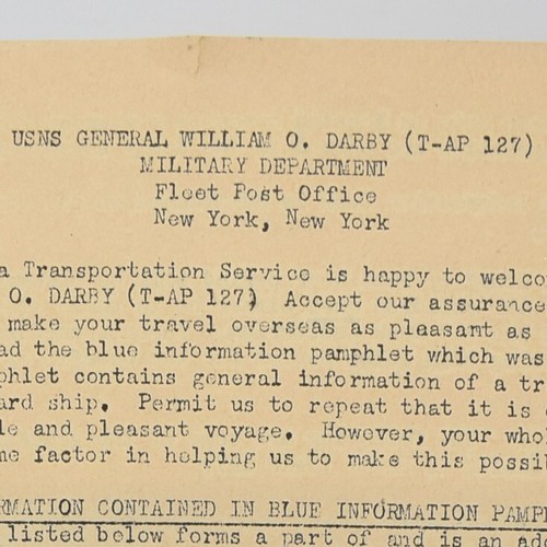 1952 USAT USNS General William O Darby T-AP 127 Military Transportation ...