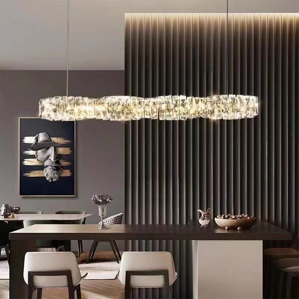 Ceiling Light LED Lights Long Strip Clear Crystal Chandelier Pendant ...