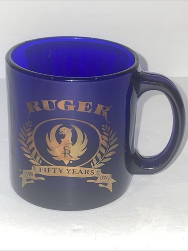 Vintage MCM Made in USA Sturm Ruger & Co Firearm Blue Glass Gold Logo ...