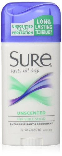 Sure Anti-Perspirant Deodorant Invisible Solid Unscented, 2.6 oz (Pack ...