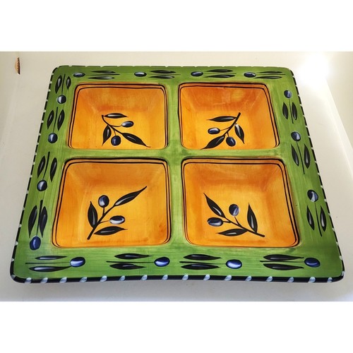 CONDIMENT/OLIVE SERVER-CERTIFIED INTERNATIONAL-4 Sections-Green Orange ...