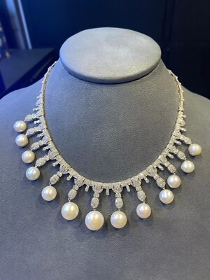 Huge Round Pearls & Lab-Created White 11.62CT Diamonds Luxury Necklace ...