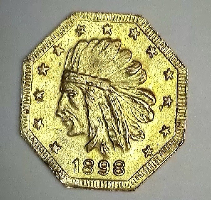 RARE BU 1898 California Gold Octagonal One Dollar Token, Indian / Bear ...