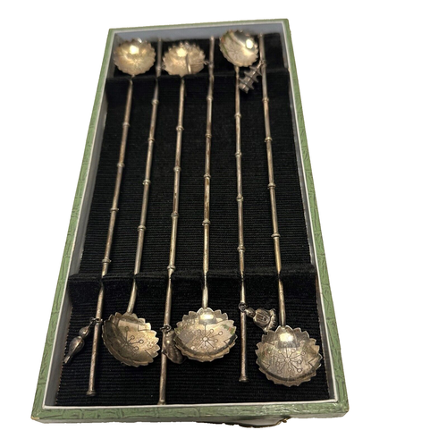 Asian 6 Figural Art Deco Long Tea Spoons in Box with Charms Collectible ...