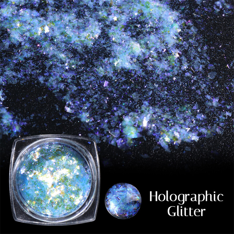 1Box Glitter Opal Powder Nail Art Sequins Flakes Mirror Holographic ...