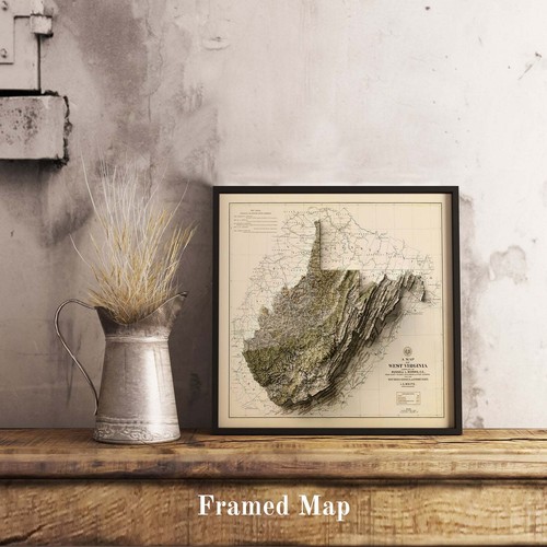 West Virginia Map, West Virginia 2D Relief Map - 2D Flat Print | eBay