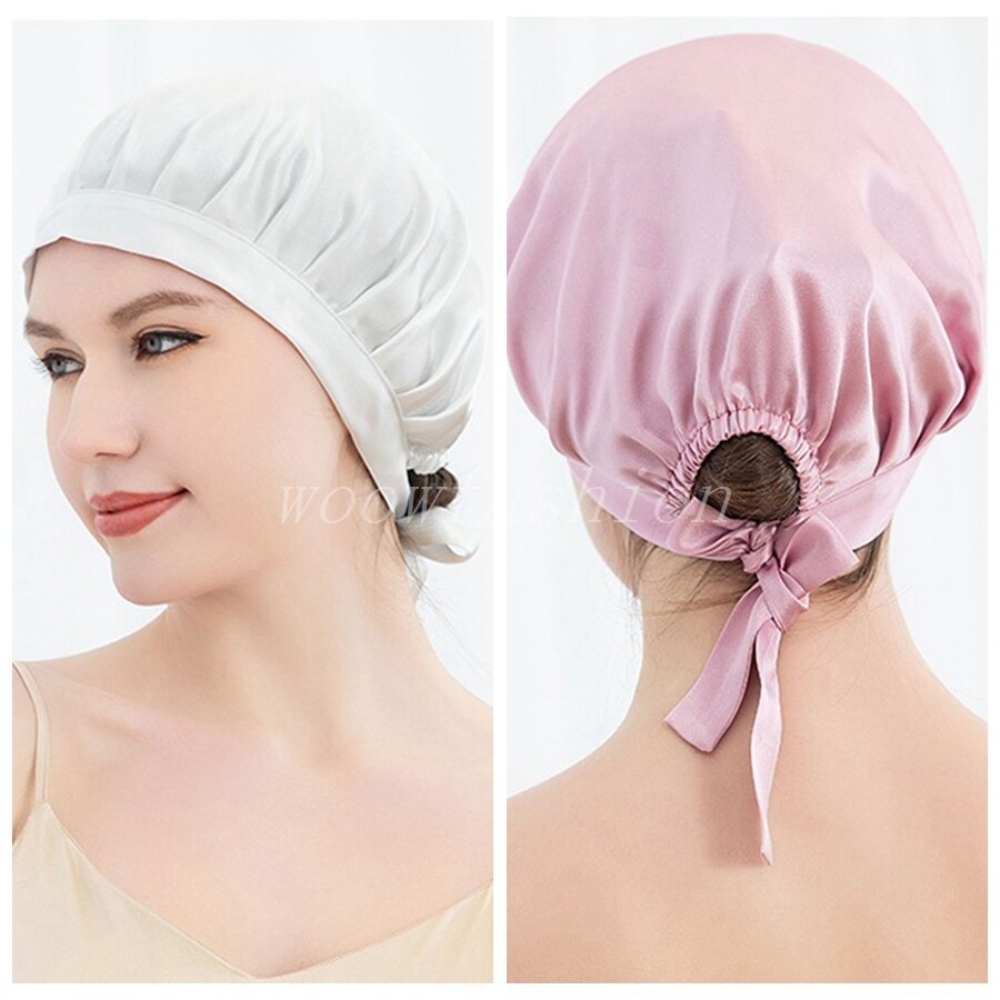 Women 100% Silk Sleeping Hair Cap Nightgown Bonnet 19 Momme Tie Up ...