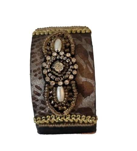 Hand Crafted Cuff Bracelet Fabric Over Metal Brown Gold Black | eBay