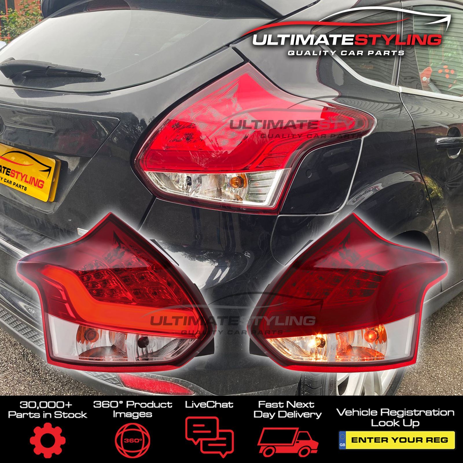 Ford Focus Rear Lights LED Crystal Red Clear Upgrade Back MK3 2011-2014 ...