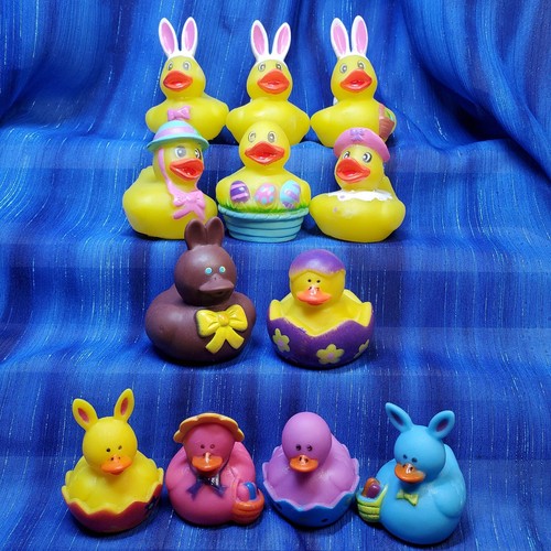 Fun Flock! 12 Easter Rubber Ducks Bunny Chocolate Rabbit Chicks Spring ...