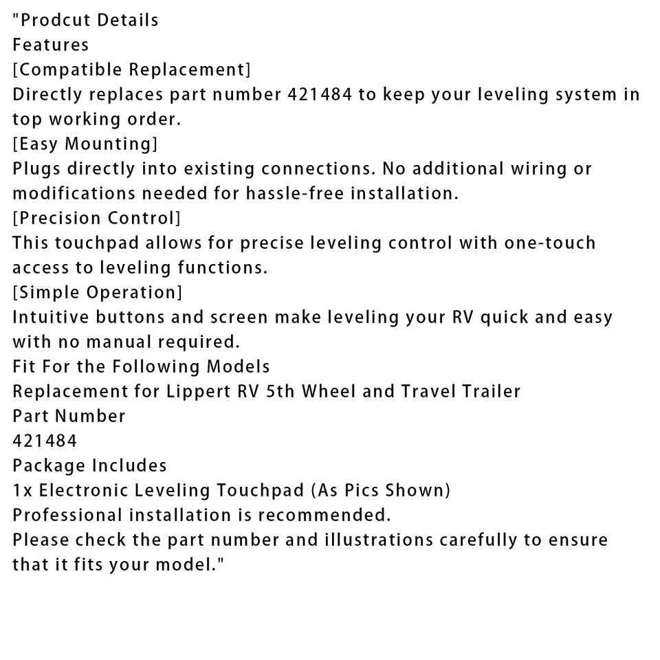 RV Ground Control Auto-Level Touchpad 421484 w/ Button for Lippert 5th ...