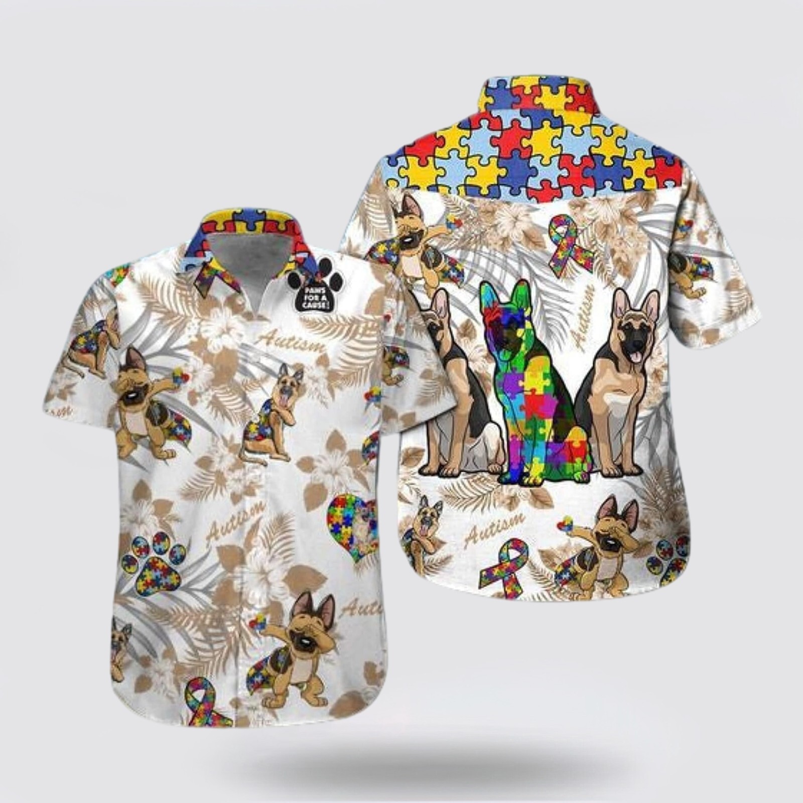 German Shepherd Autism Floral Pattern Hawaiian Shirt | ID 12765193 by ...