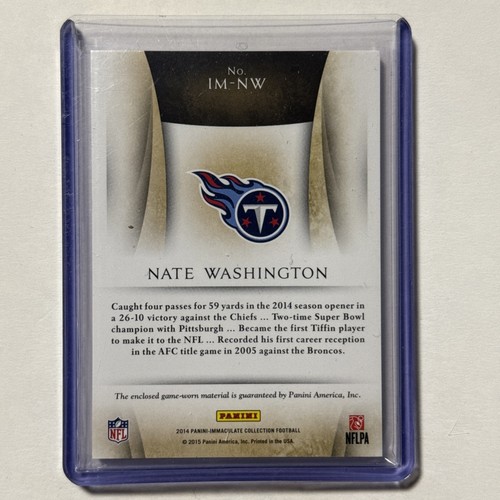 2014 Panini Immaculate Nate Washington Game Used Jersey Numbers Patch ...