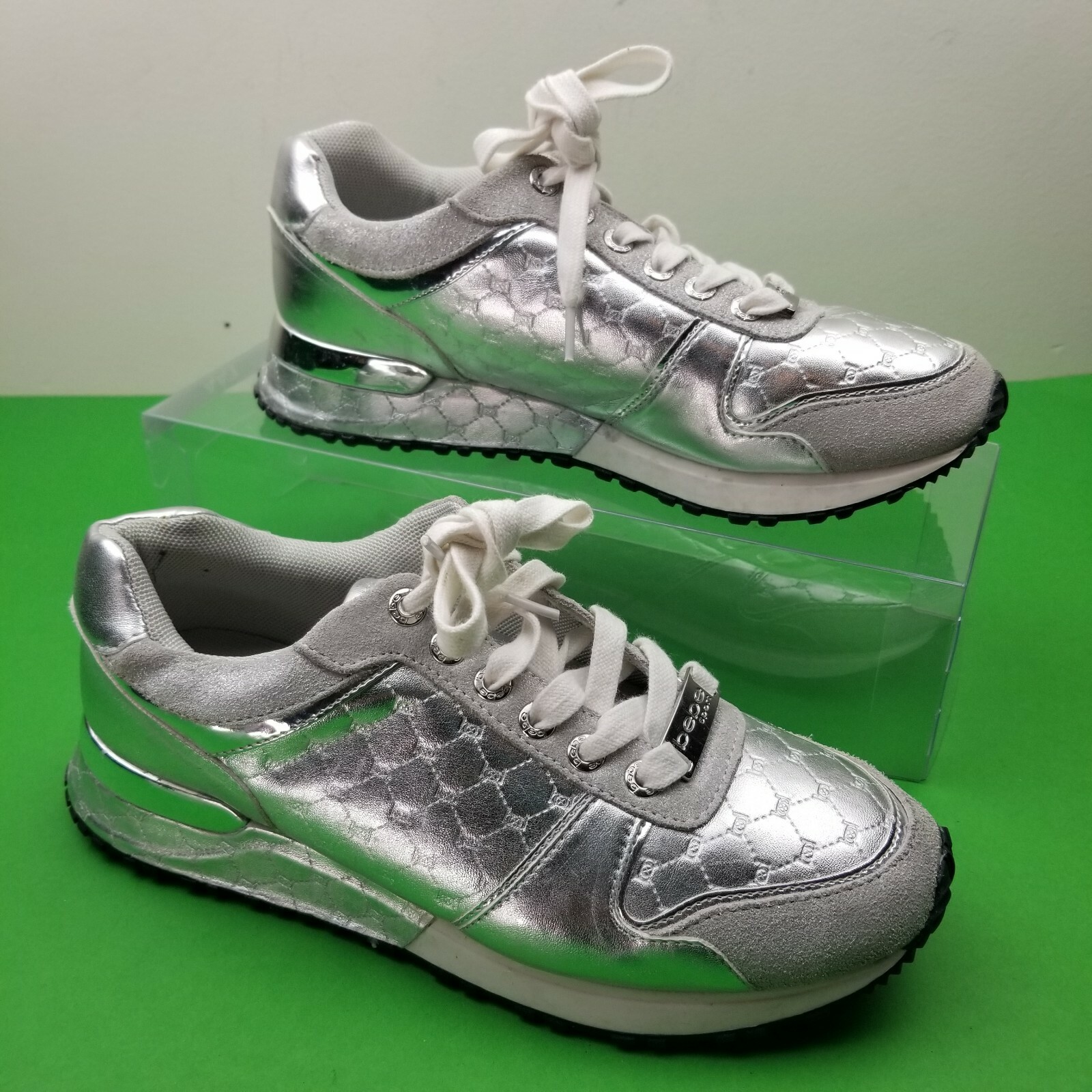 Bebe Sport Silver Women's Racer Walking Fashion Shoes… - Gem