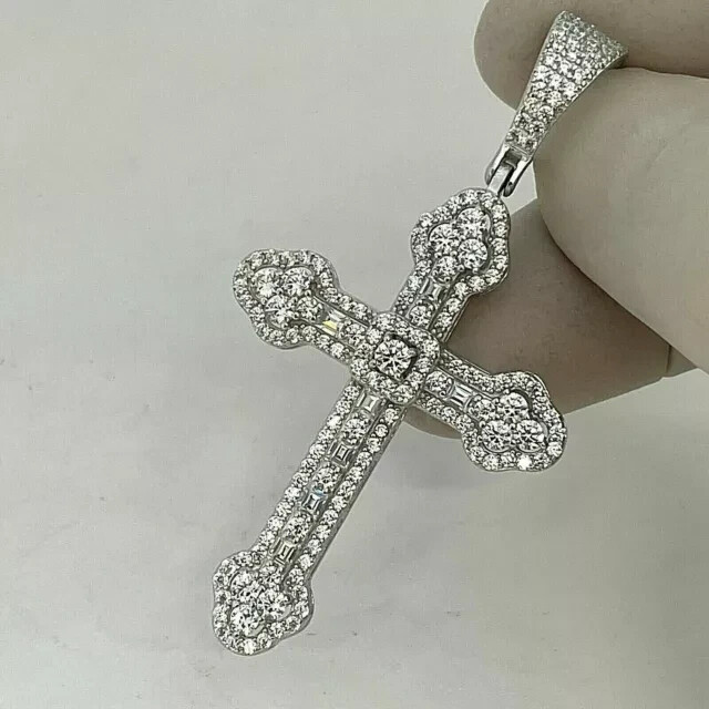 2CT Round Cut Lab Created Diamond Cross Men's Pendant 14K White Gold ...
