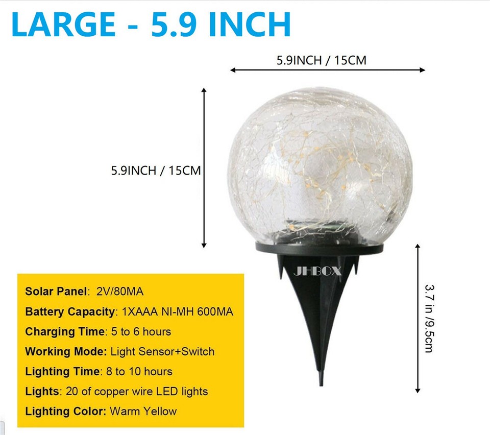 Outdoor Solar Ball LED Lights Garden Crackle Glass Globe Stake Lamp ...