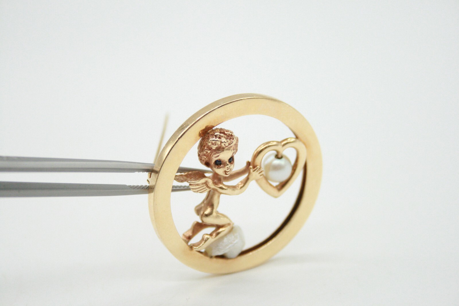 VINTAGE M HIME CYVRA 14K YELLOW GOLD RUSER ANGEL CHERUB PIN BROOCH ...