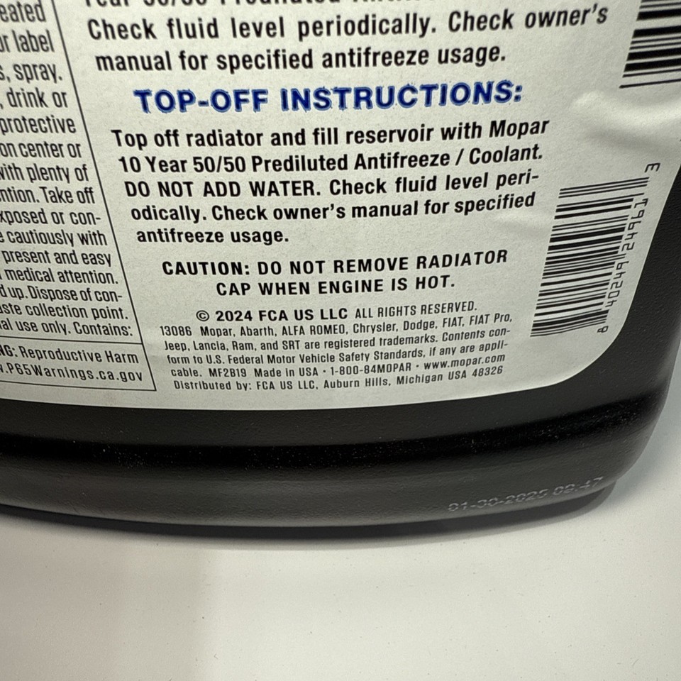 Genuine OEM Mopar Antifreeze Coolant 50/50 Prediluted 68163849AC ...