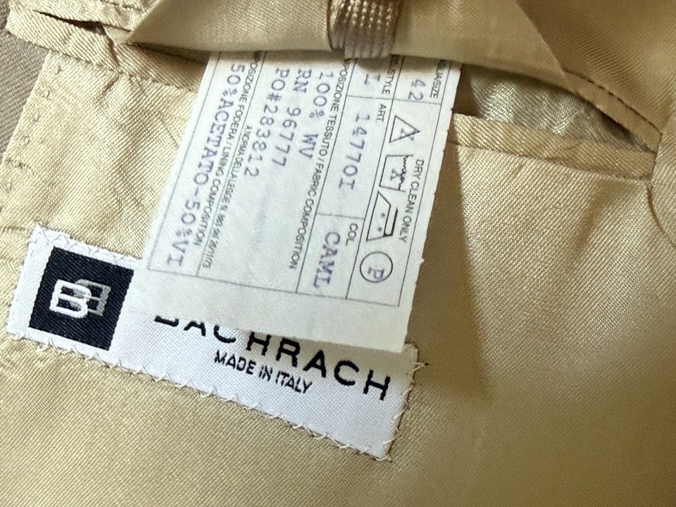 NEW Bachrach Beige Wool 42L Double Breasted Peak Lapel Suit Jacket Made ...