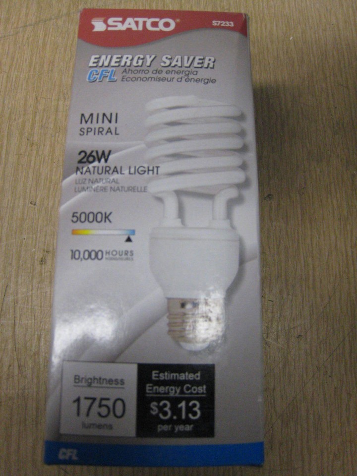 LOT OF 3 Satco S7233 26-Watt Medium Base T2 Mini Spiral, 5000K, 120V | eBay