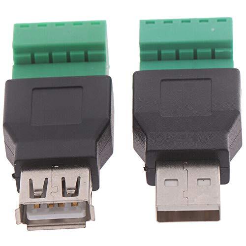 2 Pack Usb Terminal Block Adapter Usb2.0 Type A Male Female Plug To 5 ...