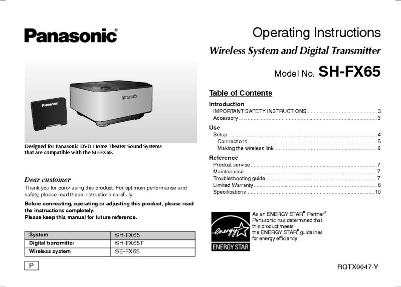 Panasonic SH-FX65 Wireless System Owners Instruction Manual | eBay