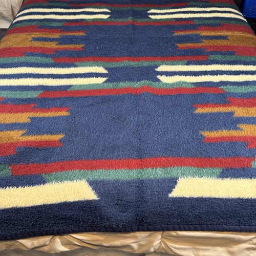 Vtg Biederlack Throw Blanket Southwest Aztec Camp Bonfire Reversible 72 ...