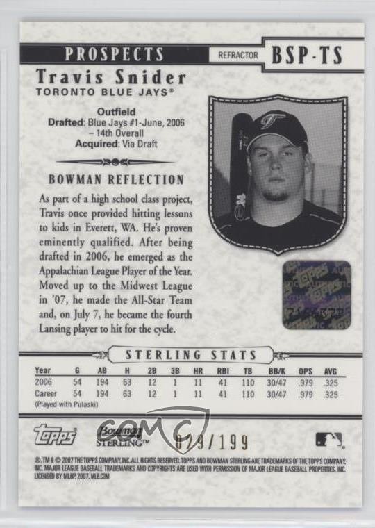 2007 Bowman Sterling Prospects Refractor /199 Travis Snider #BSP-TS Auto | eBay