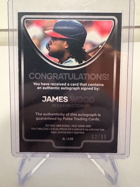 James Wood 2024 Pulse Lumin On Card Auto /99 RC Washington Nationals | eBay
