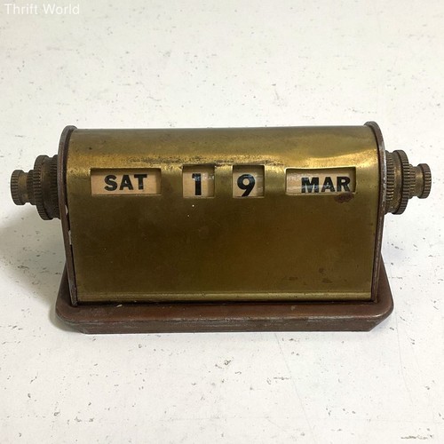Vintage MCM Brass Perpetual Roller Desk Calendar Mid Century Office ...