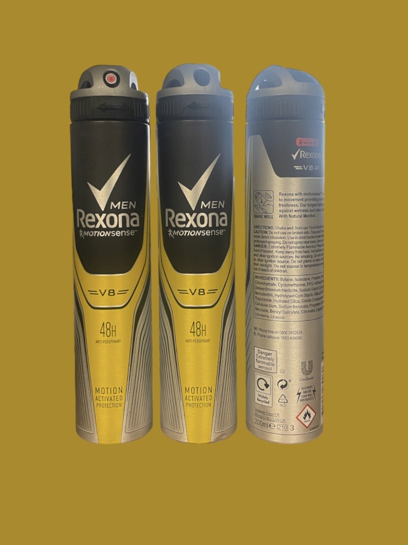 Rexona MEN V8 48H ANTI-PERSISTENT MOTION ACTIVATED PROTECTION 3 Packs ...