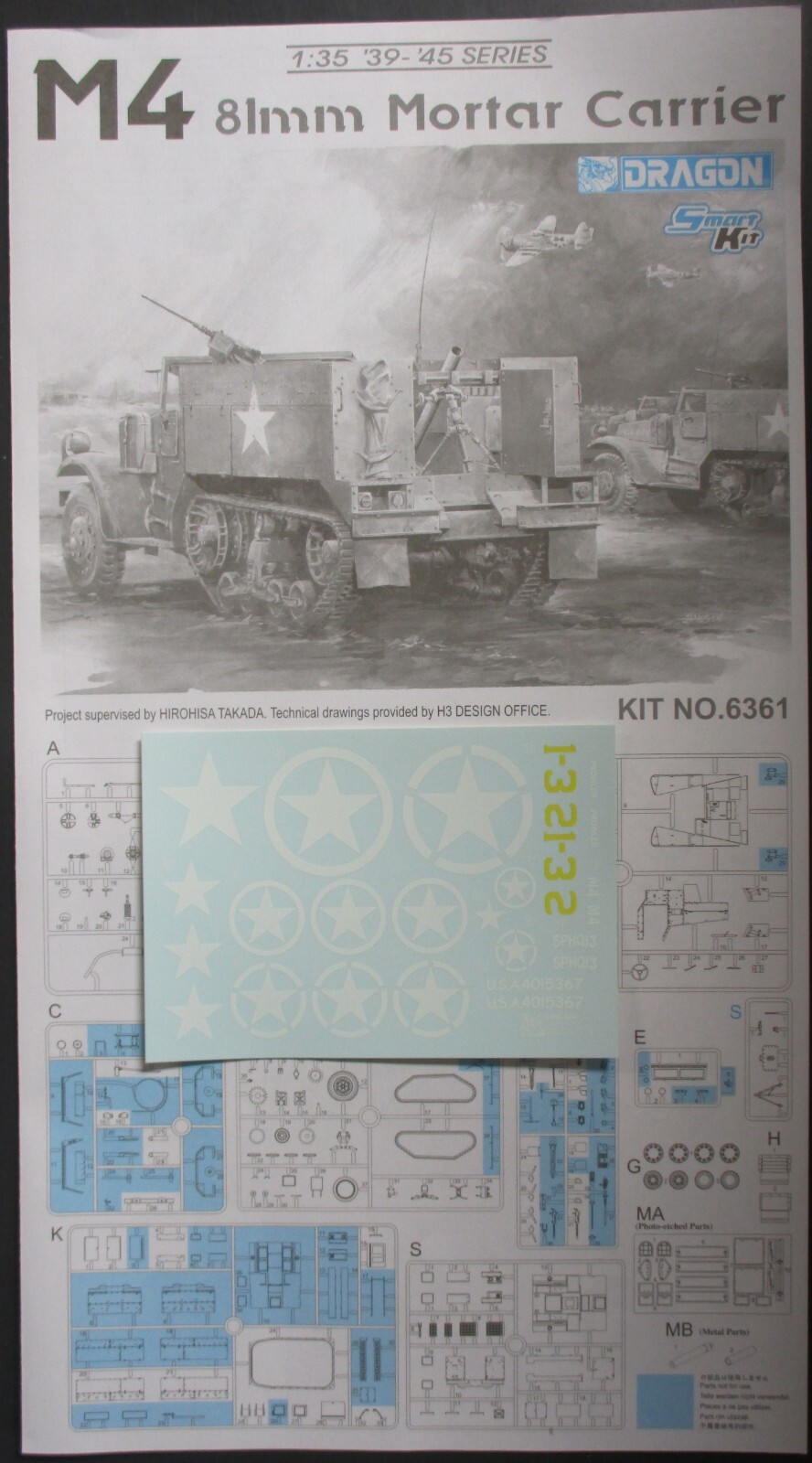 Dragon 1/35 Scale US M4 81mm Mortar Carrier - Decals from Kit No. 6361 ...