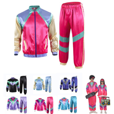 Men Shell Suit Costume Sports Tracksuit Neon 80s 90s Adult Fancy Dress ...