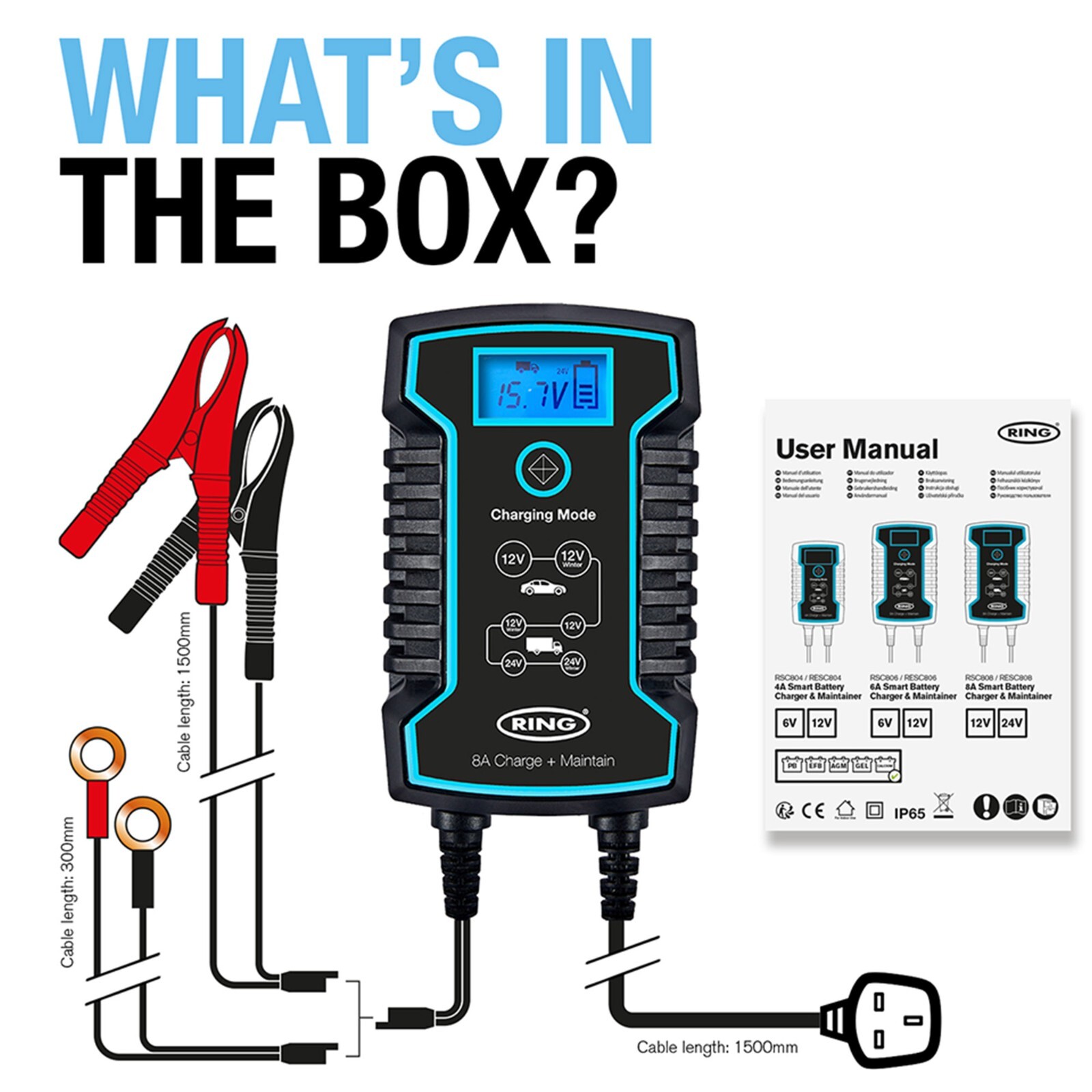 Ring RSC808 12v 24v 8A Smart Battery Charger Maintainer for Car Van ...