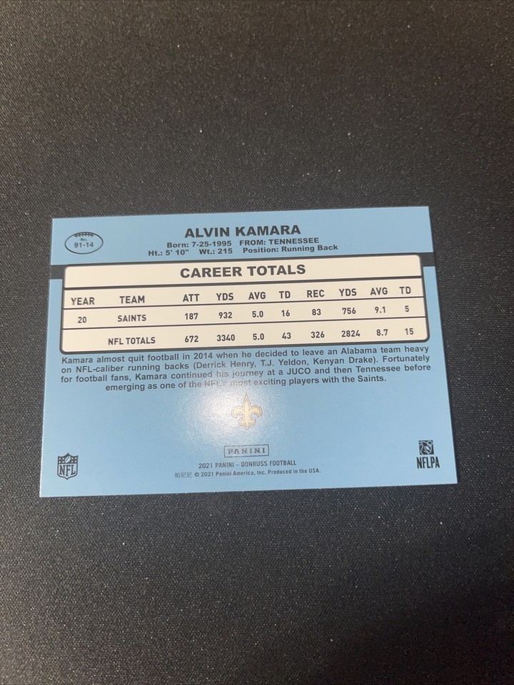 🏈 2021 Donruss Football ALVIN KAMARA Throwback Donruss 91 #91-14 Saints ...