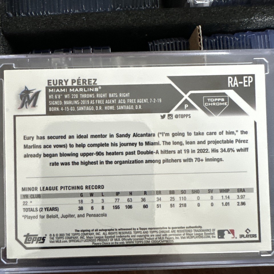 Eury Perez 2023 Topps Chrome Rookie Auto Aqua Wave Refractor, Low Pop ...