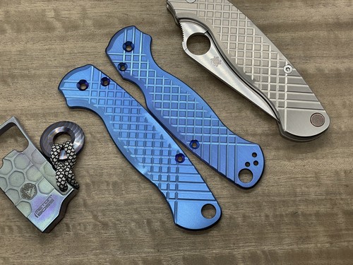 Blue anodized FRAG milled Titanium scales for Spyderco Paramilitary 2 ...