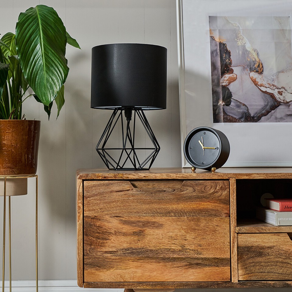 Bedside Table Lamp Industrial Metal Living Room Desk Light Geometric ...