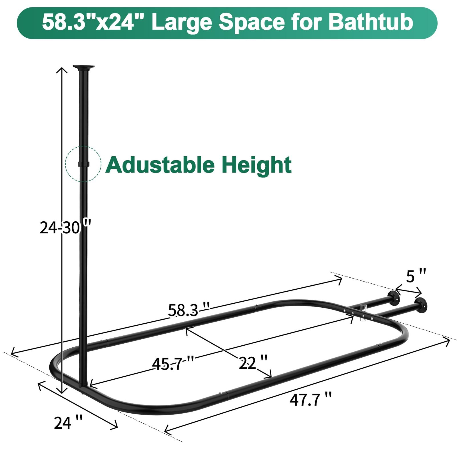 PrettyHome Shower Curtain Rod Hoop Square Shape Bathroom Heavy Duty No ...