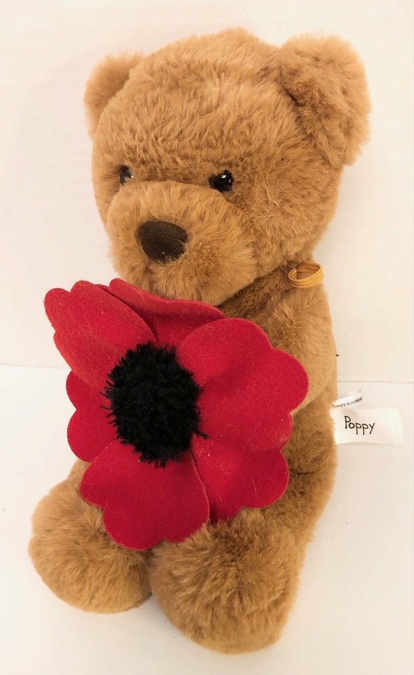 Aurora POPPY Teddy Bear Plush Joy Of Fresh Big Red Flower Brown Stuffed ...