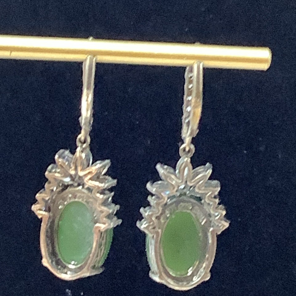 PAJ Joy Sterling Silver Oval Nephrite Jade & White Zircon Dangle ...